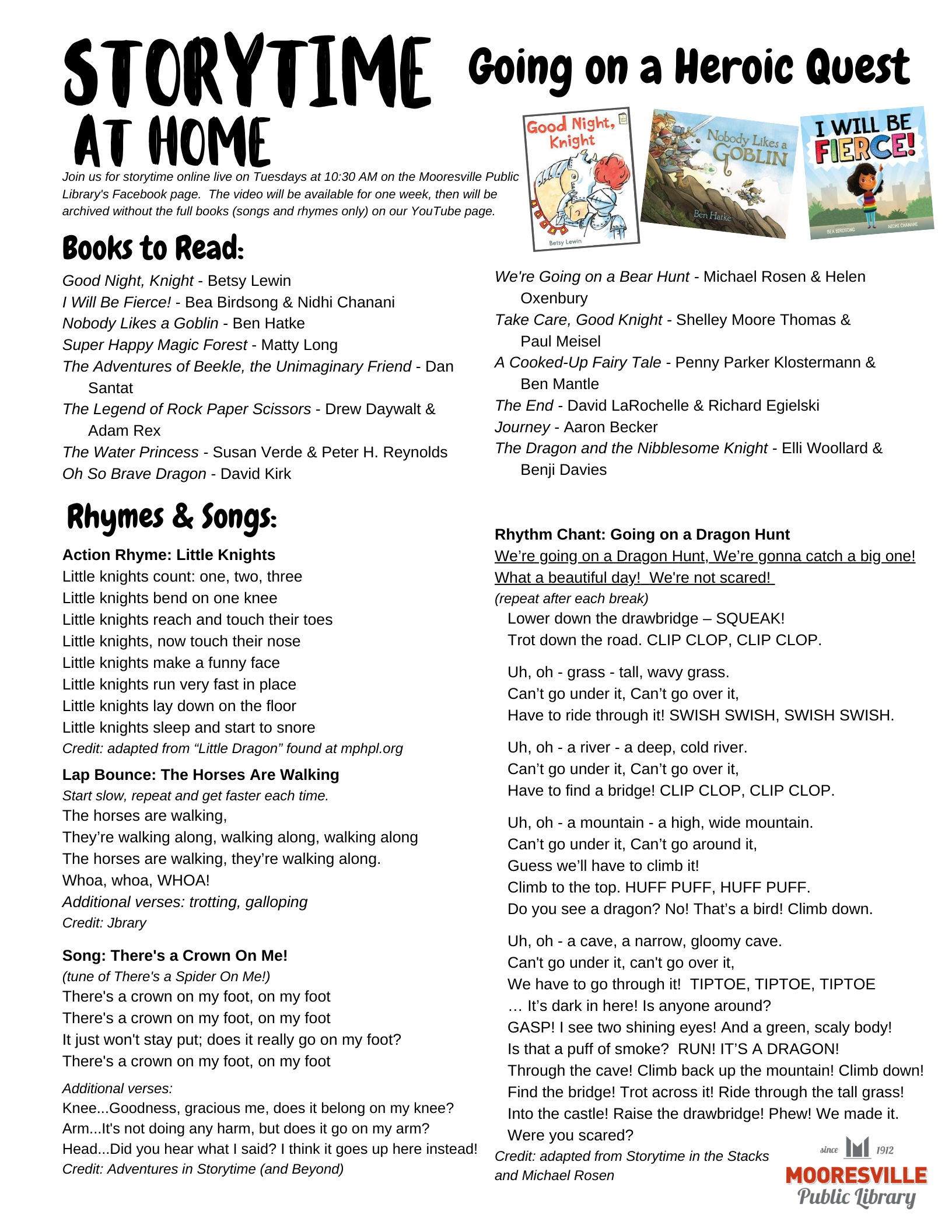 Summer Reading Storytime: A Heroic Quest – Storytime with Ms. Emily Library