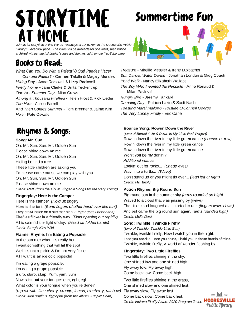 Preschool Storytime: Summertime Fun – Storytime with Ms. Emily Library