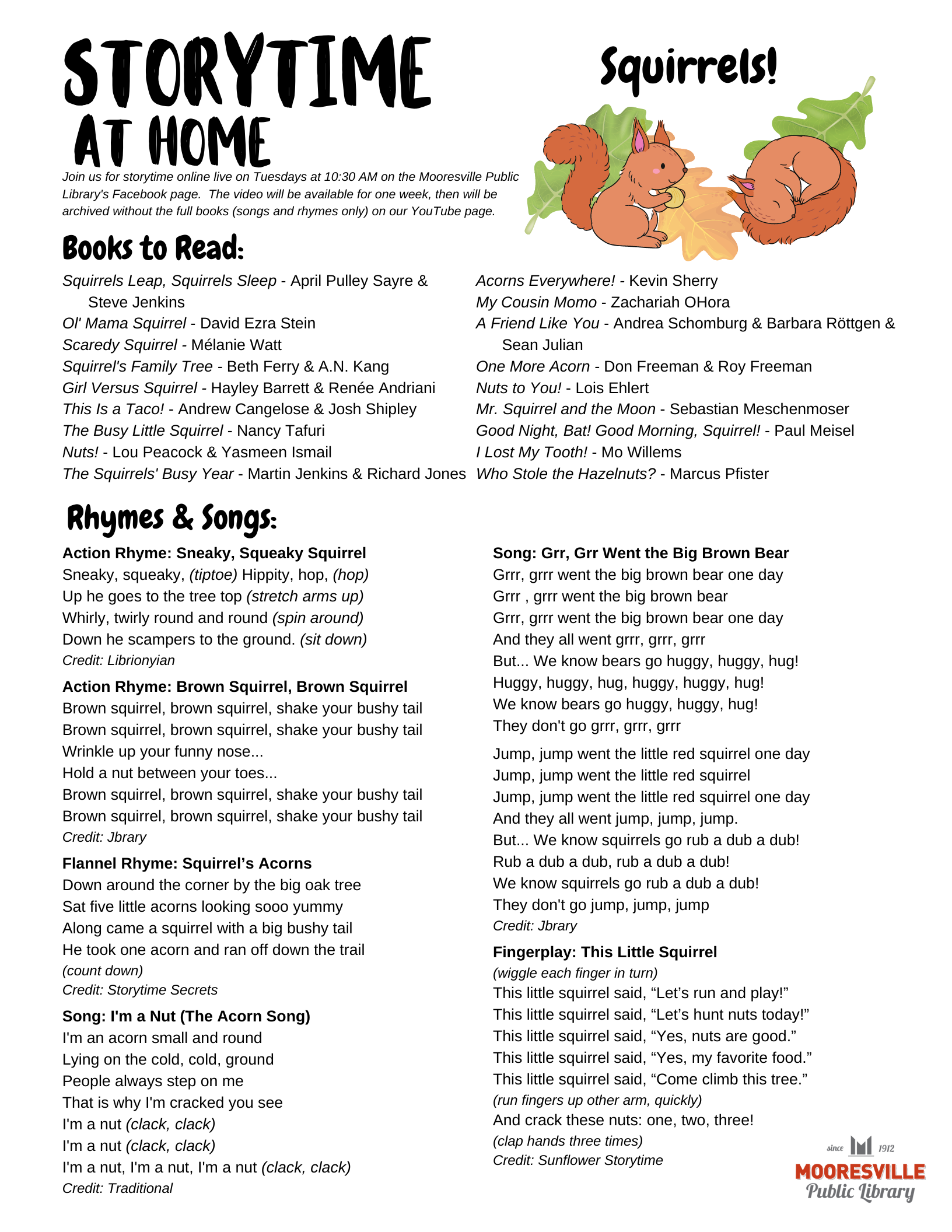 Preschool Storytime: Squirrels! – Storytime with Ms. Emily Library