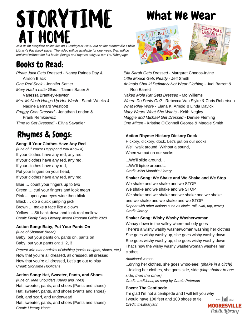 Preschool Storytime: What We Wear – Storytime with Ms. Emily Library