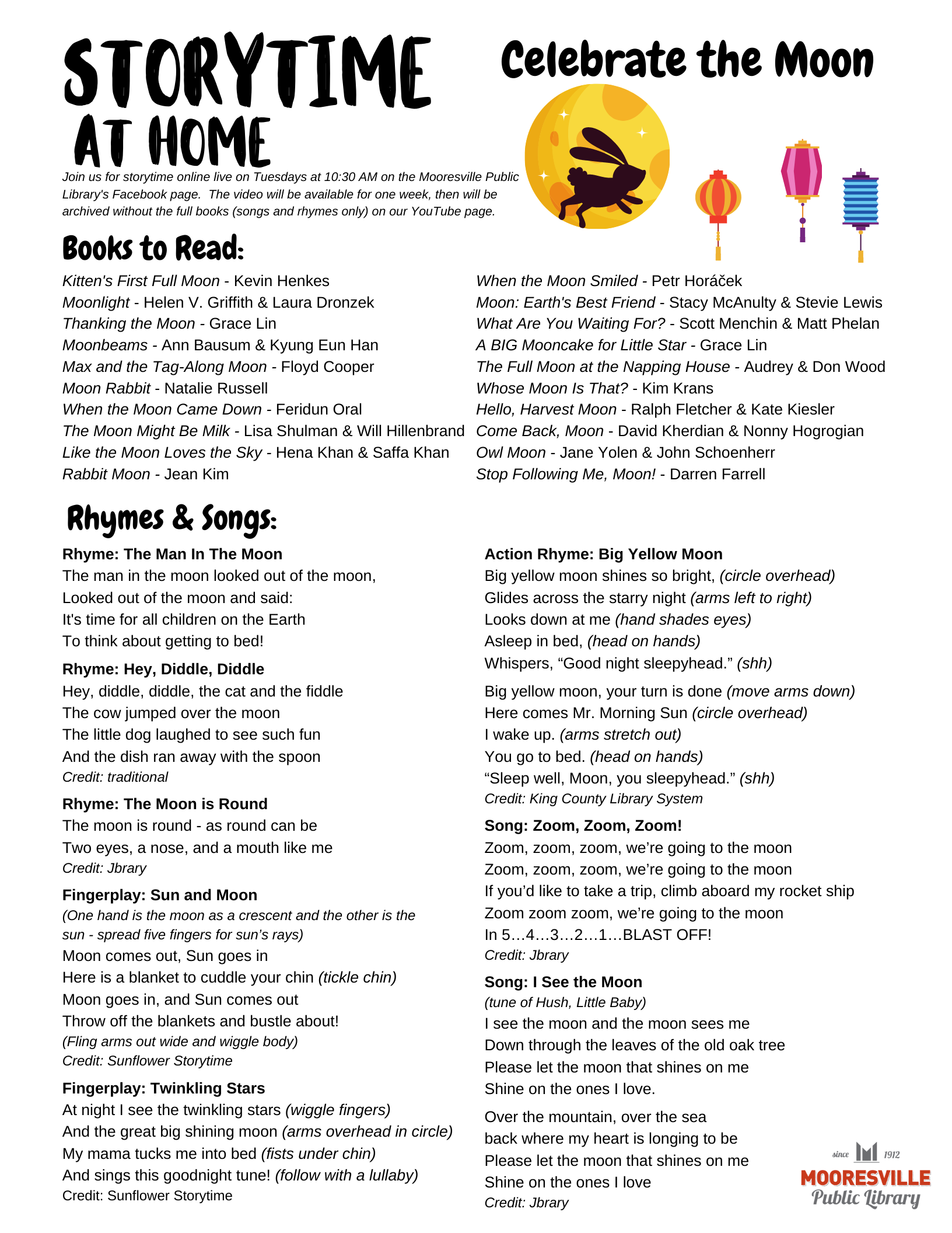 Preschool Storytime: Celebrate the Moon – Storytime with Ms. Emily Library