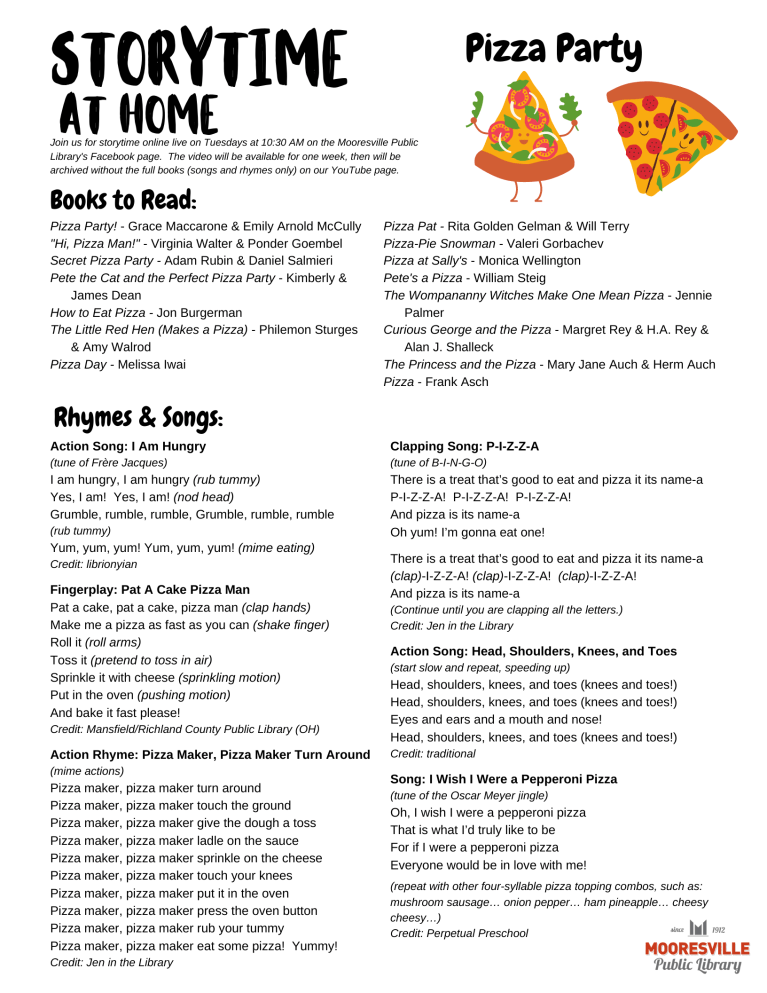 Preschool Storytime: Pizza! – Storytime with Ms. Emily Library