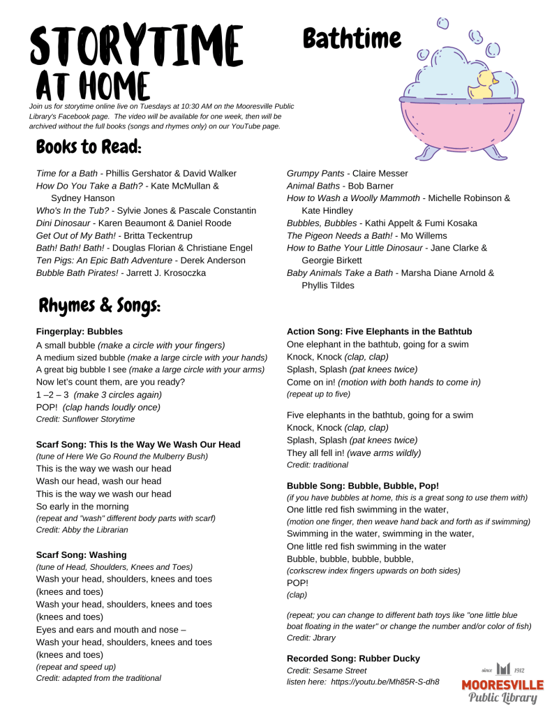 Preschool Storytime: Bathtime – Storytime with Ms. Emily Library