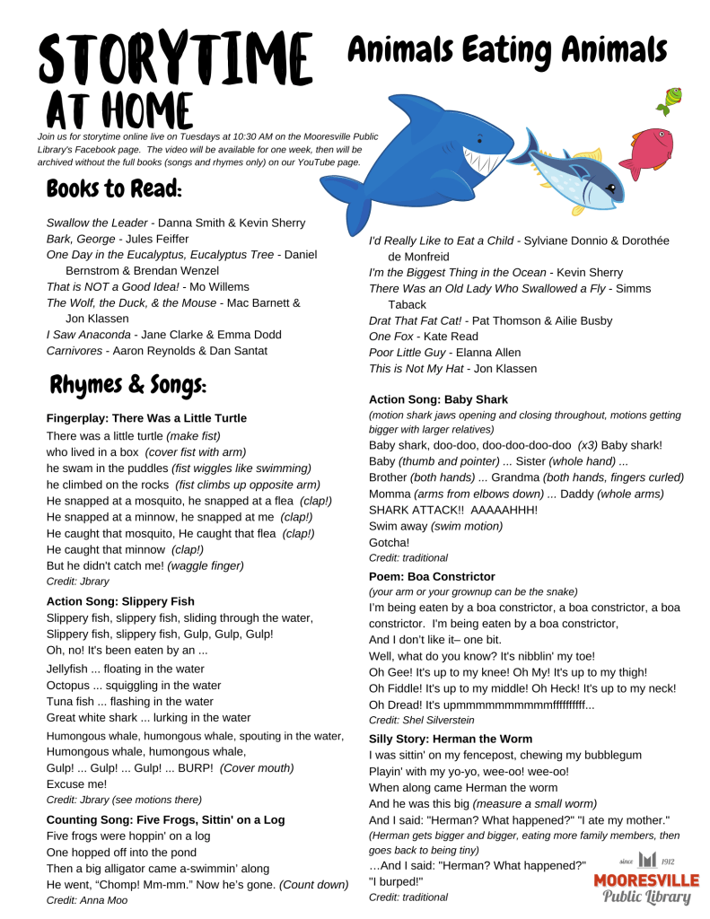 Preschool Storytime: Animals Eating Animals – Storytime with Ms. Emily ...