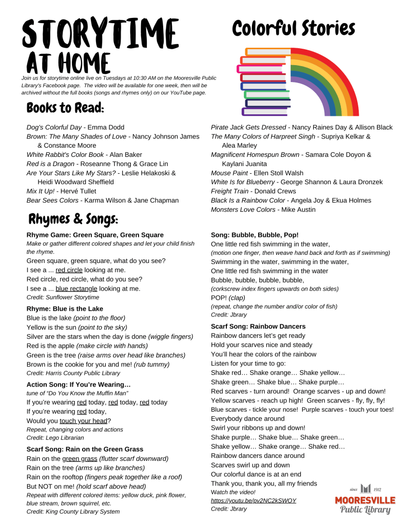 Preschool Storytime: Colorful Stories – Storytime with Ms. Emily Library