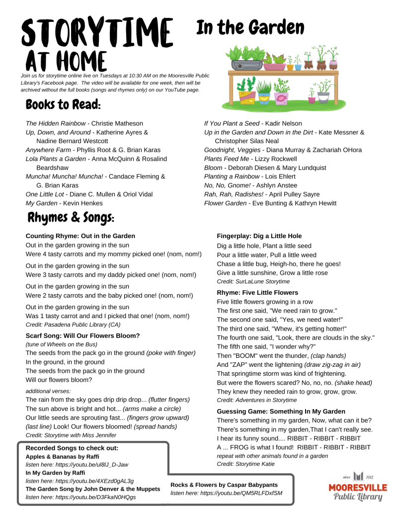 Preschool Storytime: In the Garden – Storytime with Ms. Emily Library