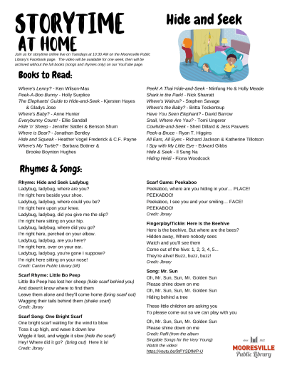 Preschool Storytime: Hide & Seek – Storytime with Ms. Emily Library