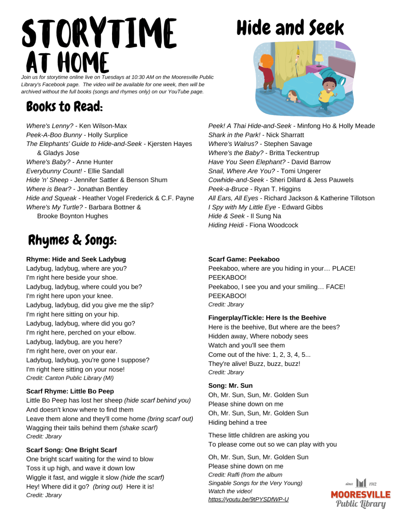 Preschool Storytime: Hide & Seek – Storytime with Ms. Emily Library