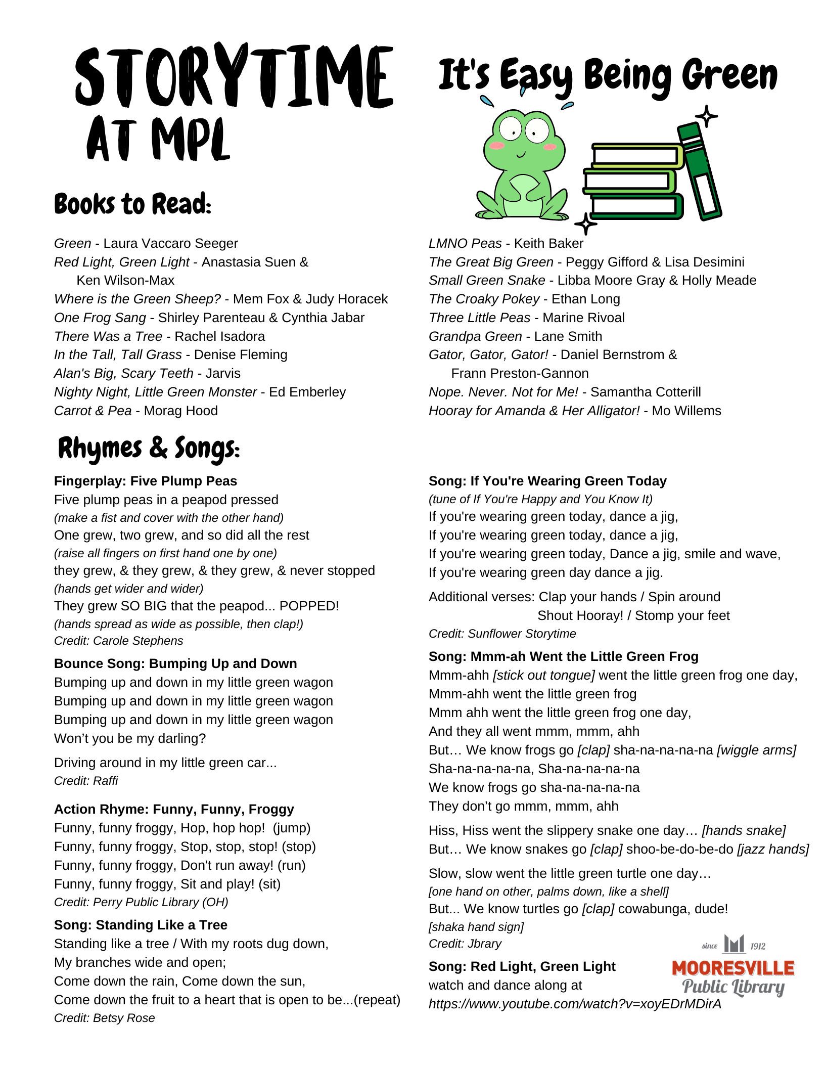 Preschool Storytime: Green – Storytime with Ms. Emily Library