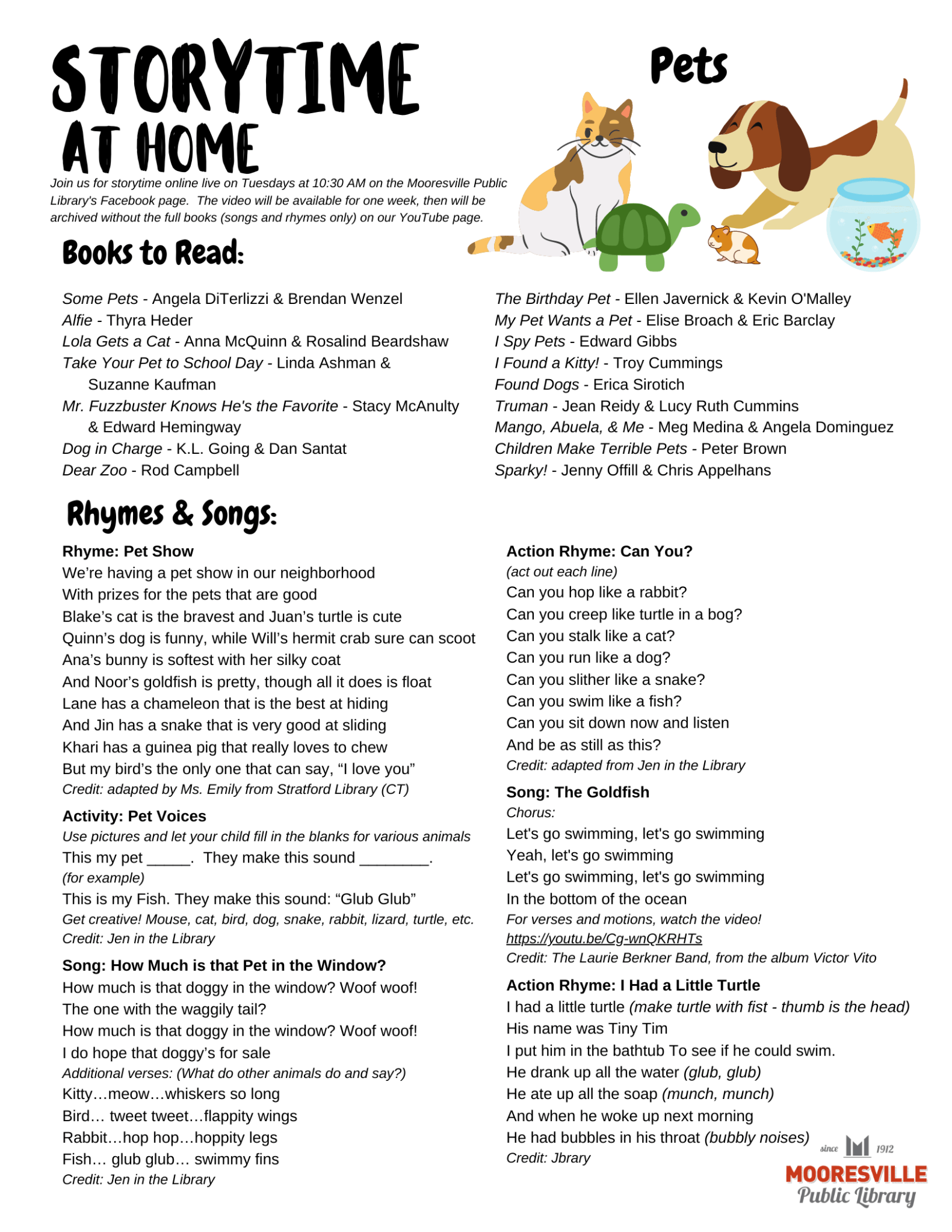 Preschool Storytime: Pets – Storytime with Ms. Emily Library