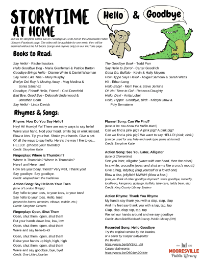 Preschool Storytime: Hello & Goodbye – Storytime with Ms. Emily Library