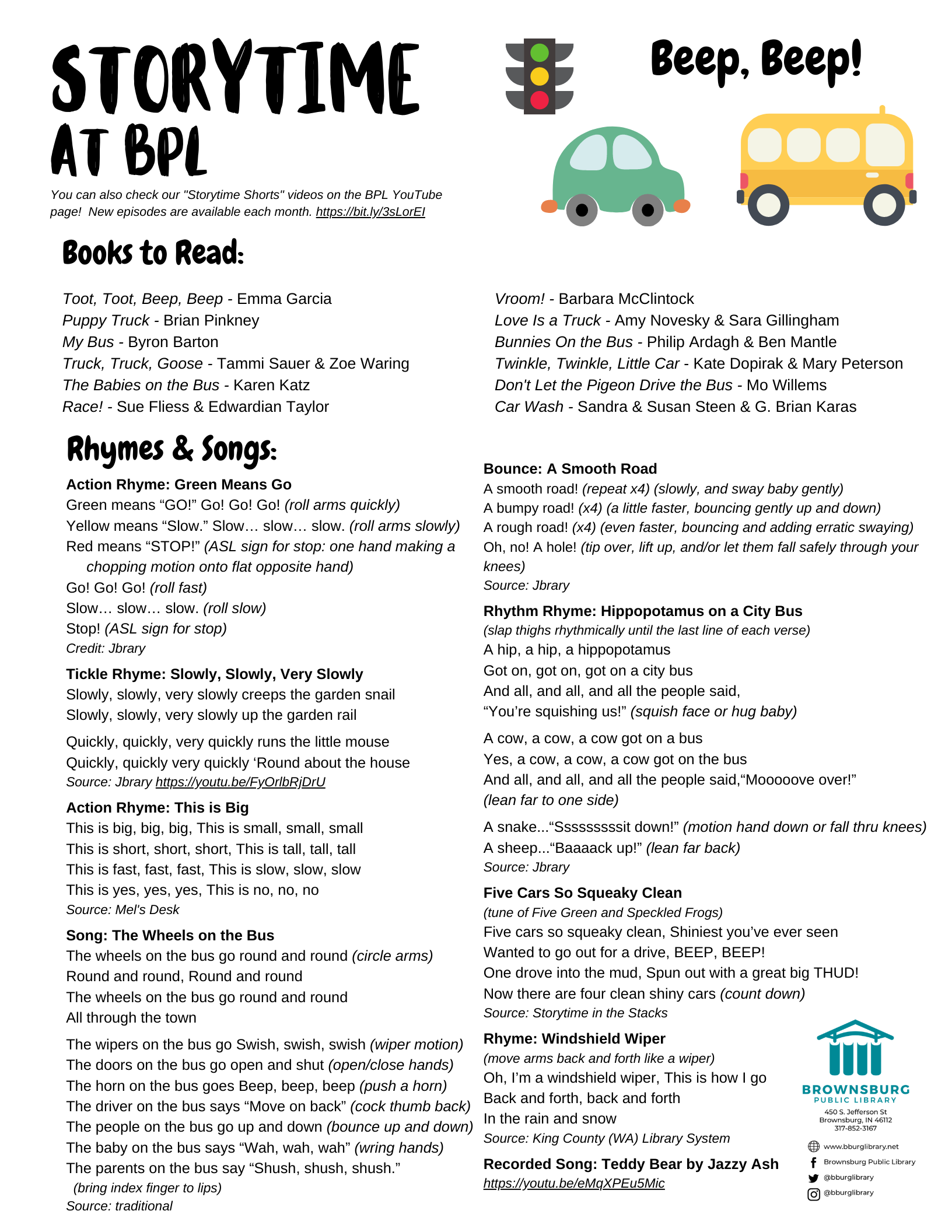 Storytime: Beep, Beep! (Cars and Busses) – Storytime with Ms. Emily Library