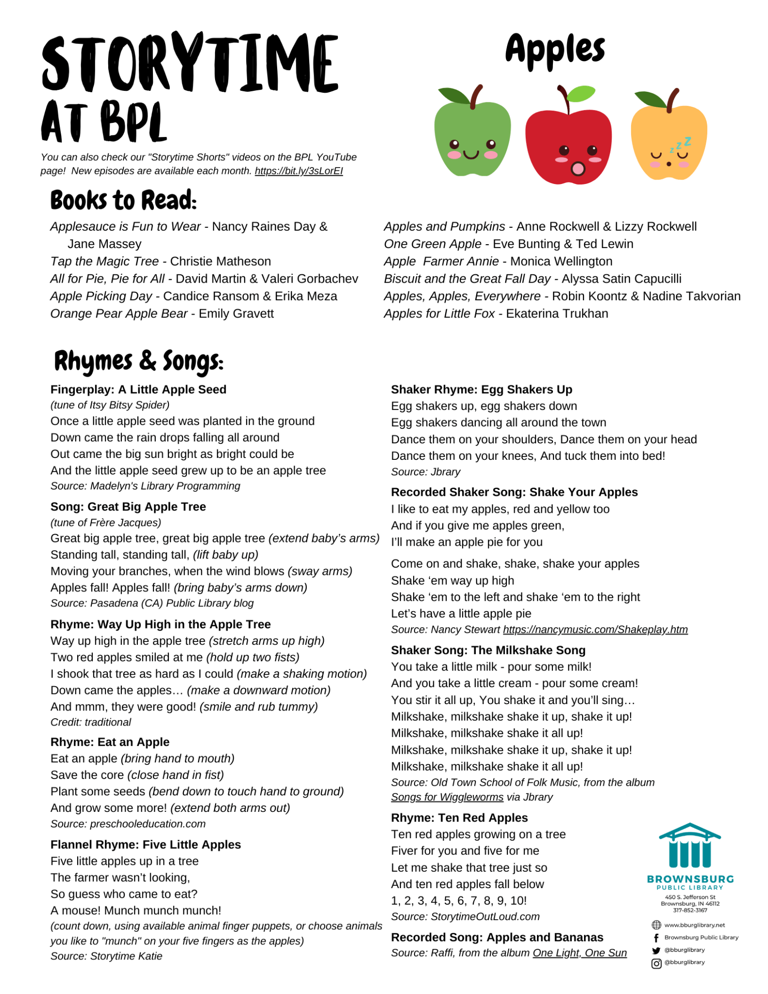 Storytime: Apples – Storytime with Ms. Emily Library