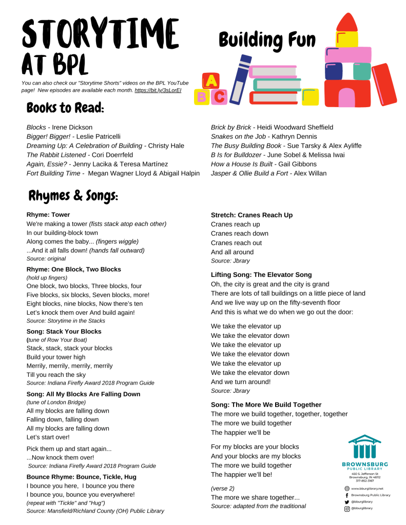 Storytime: Building Fun – Storytime with Ms. Emily Library