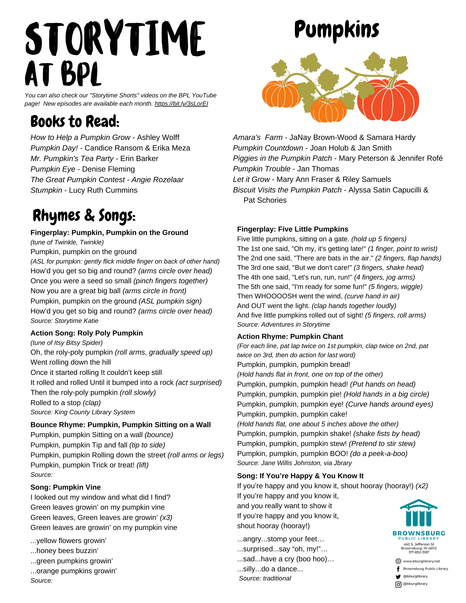 Storytime: Pumpkins – Storytime with Ms. Emily Library