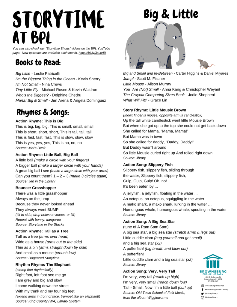 Storytime: Big & Little – Storytime with Ms. Emily Library