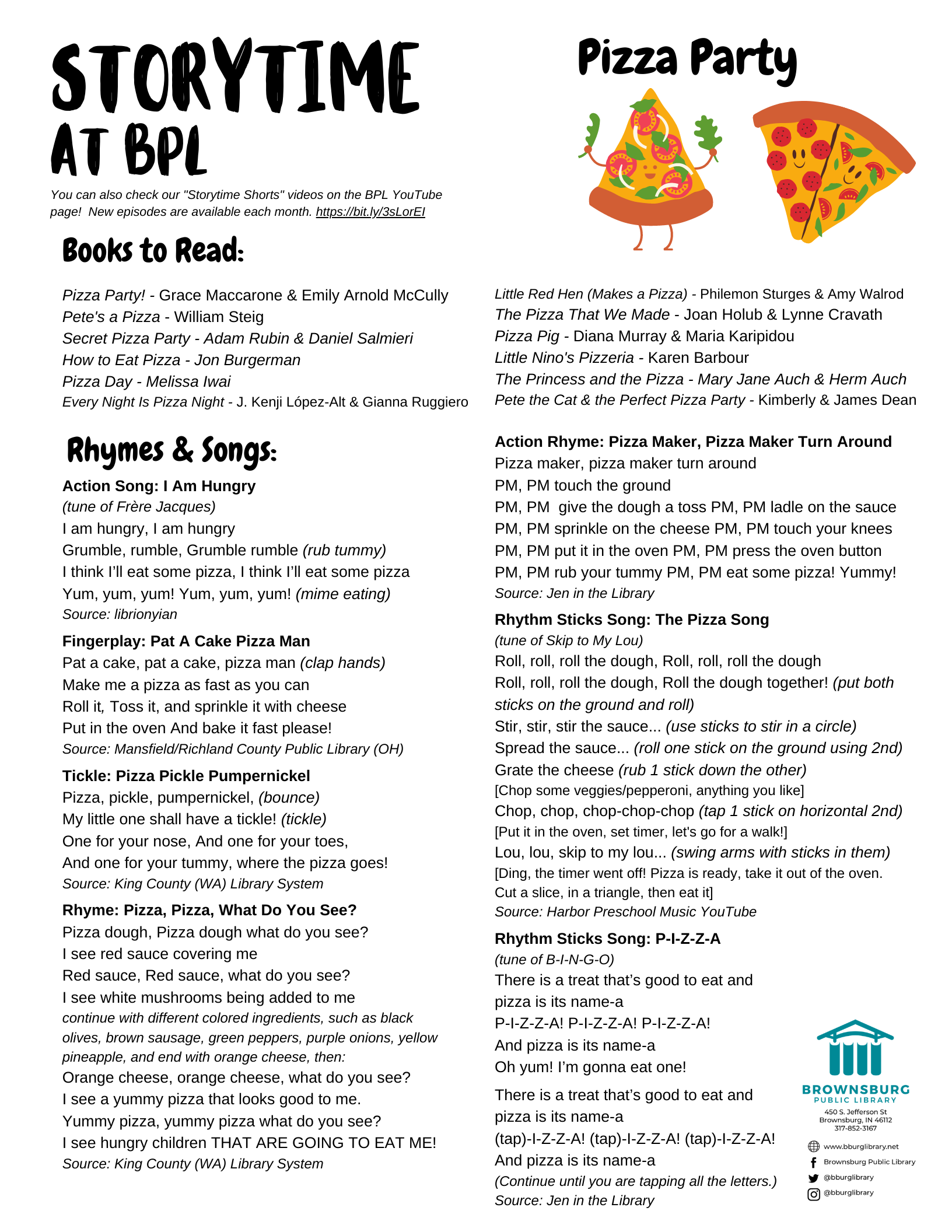 Storytime: Pizza – Storytime with Ms. Emily Library