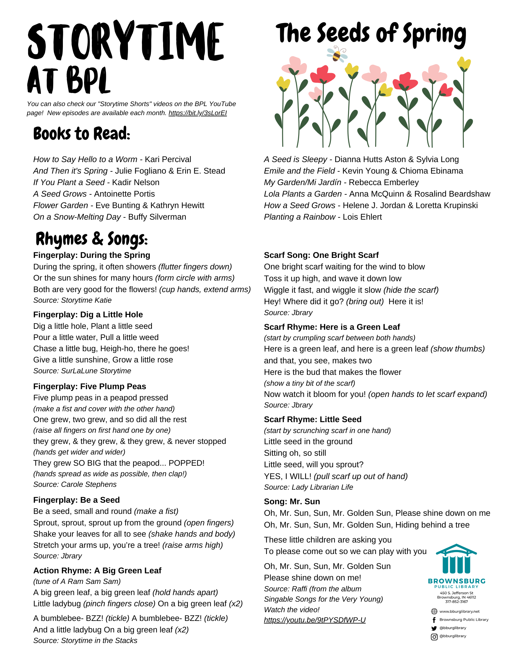 Storytime: The Seeds of Spring – Storytime with Ms. Emily Library