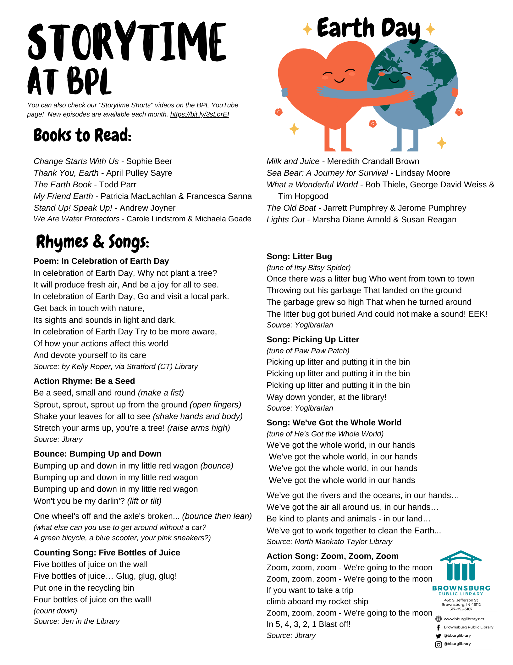 Storytime: Earth Day – Storytime with Ms. Emily Library