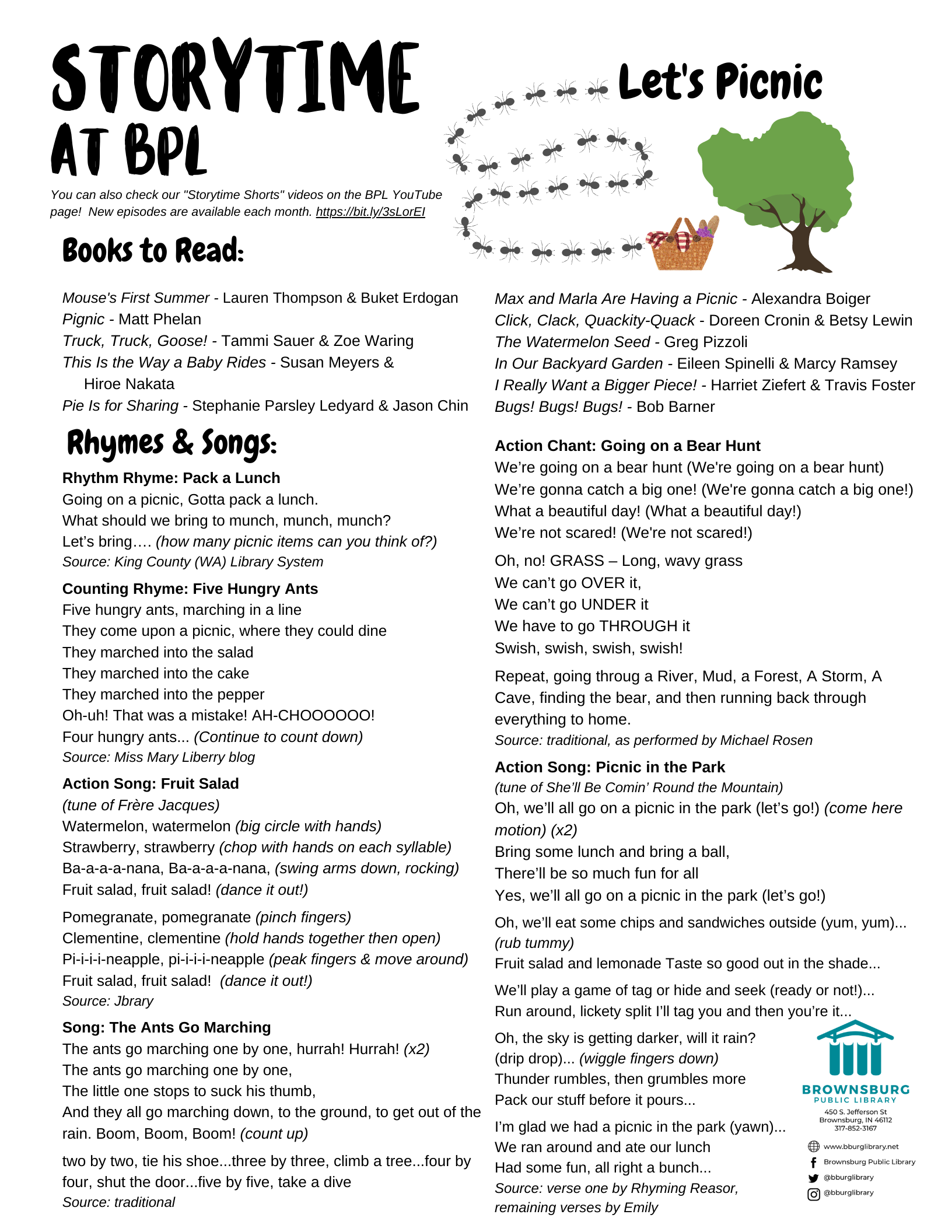 Storytime: Let’s Picnic – Storytime with Ms. Emily Library