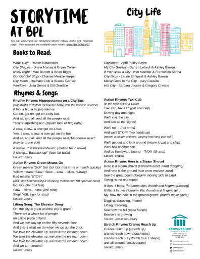 Storytime: City Life – Storytime with Ms. Emily Library