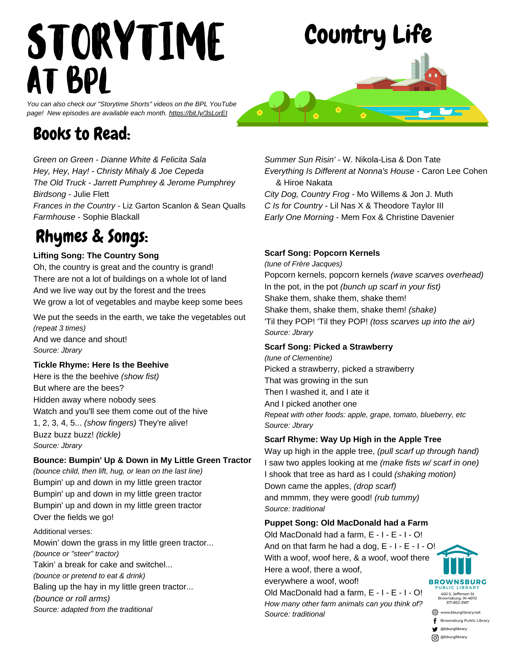 Pg one Handout Country Life 2023 – Storytime with Ms. Emily Library