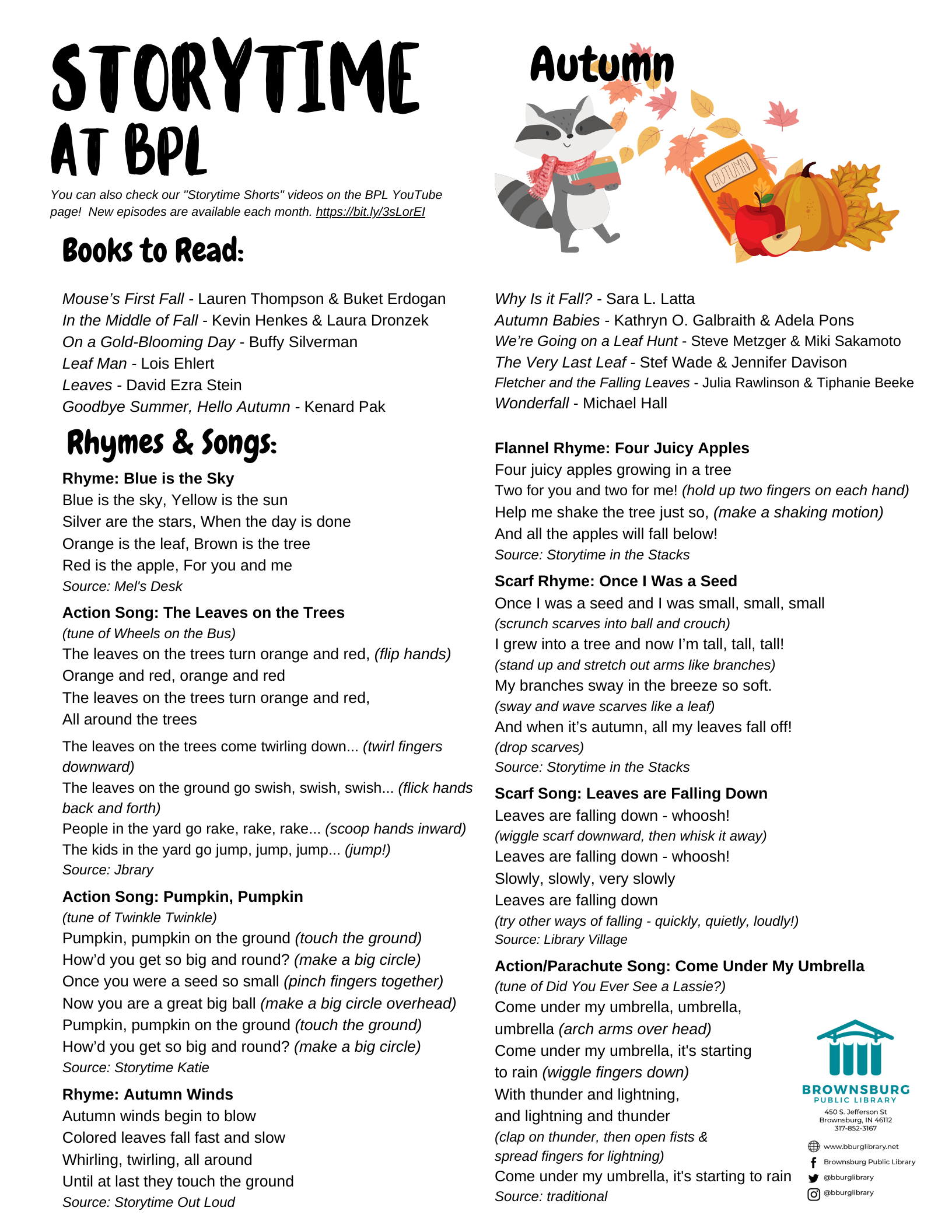 Storytime: Autumn – Storytime with Ms. Emily Library