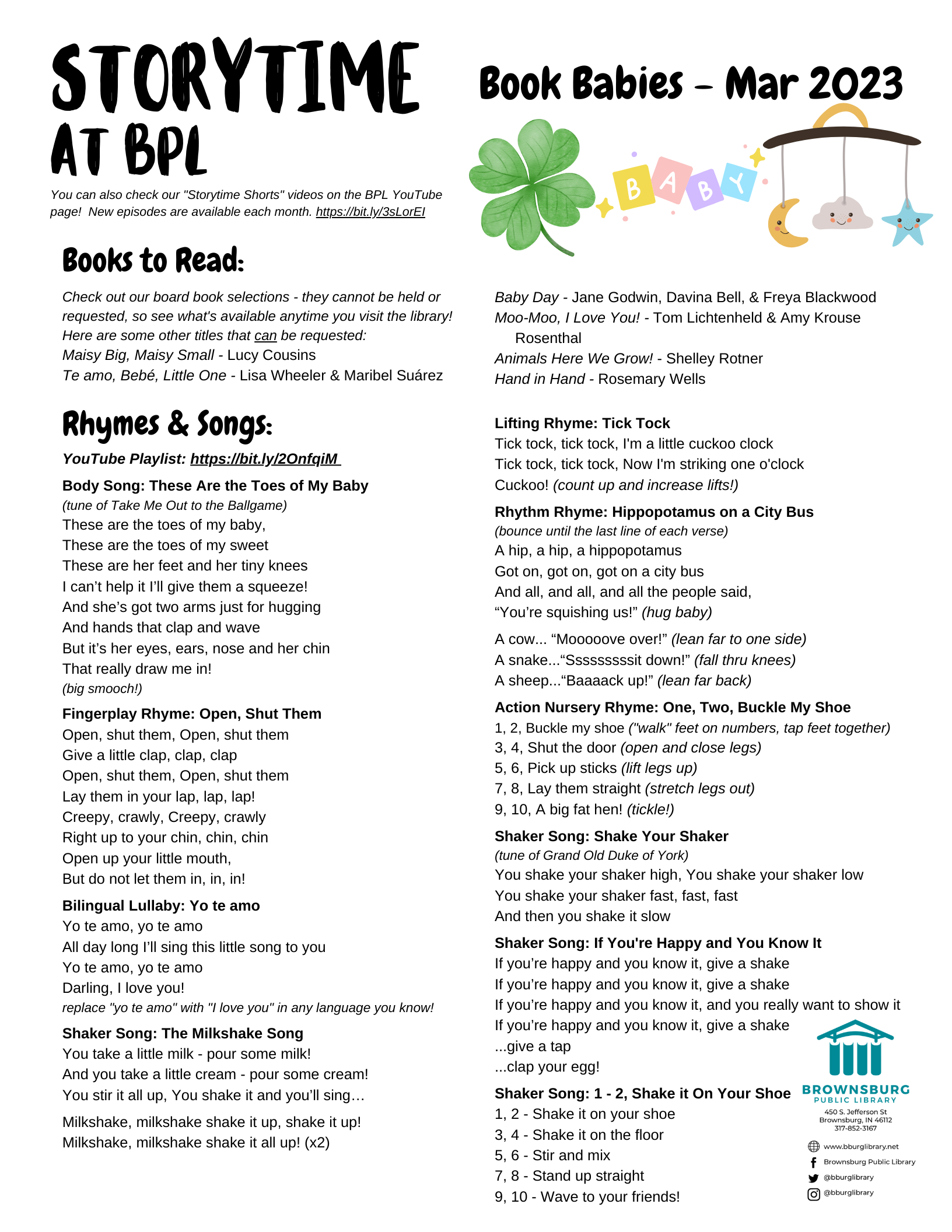 Book Babies Storytime (March) – Storytime with Ms. Emily Library