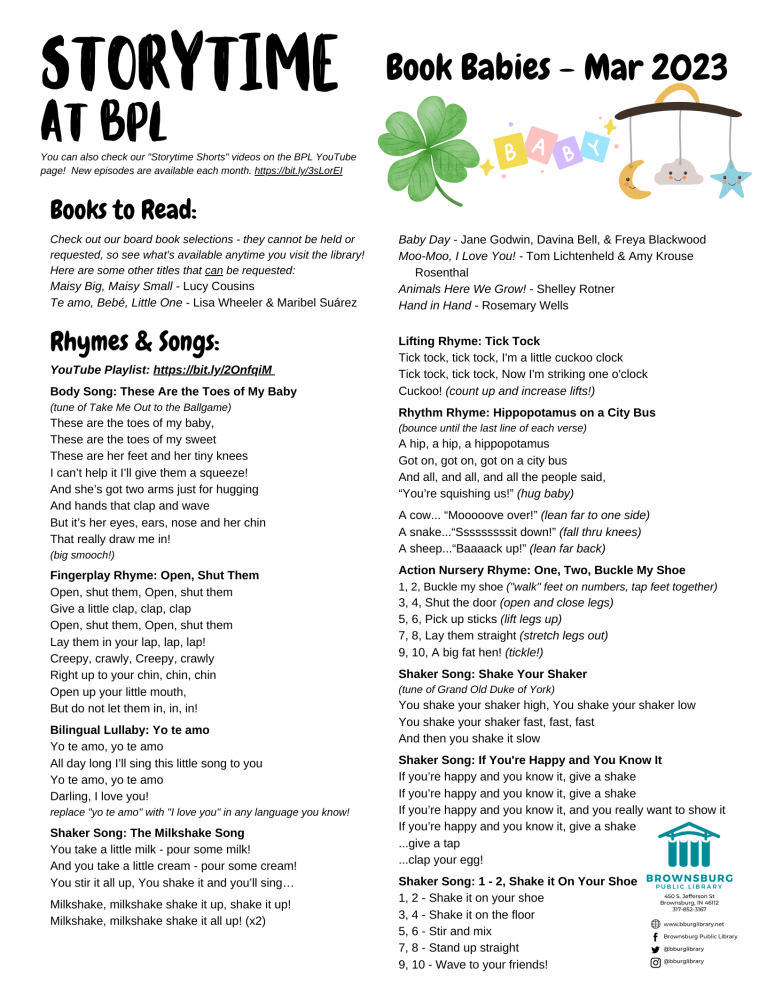 Book Babies Storytime (March) – Storytime with Ms. Emily Library