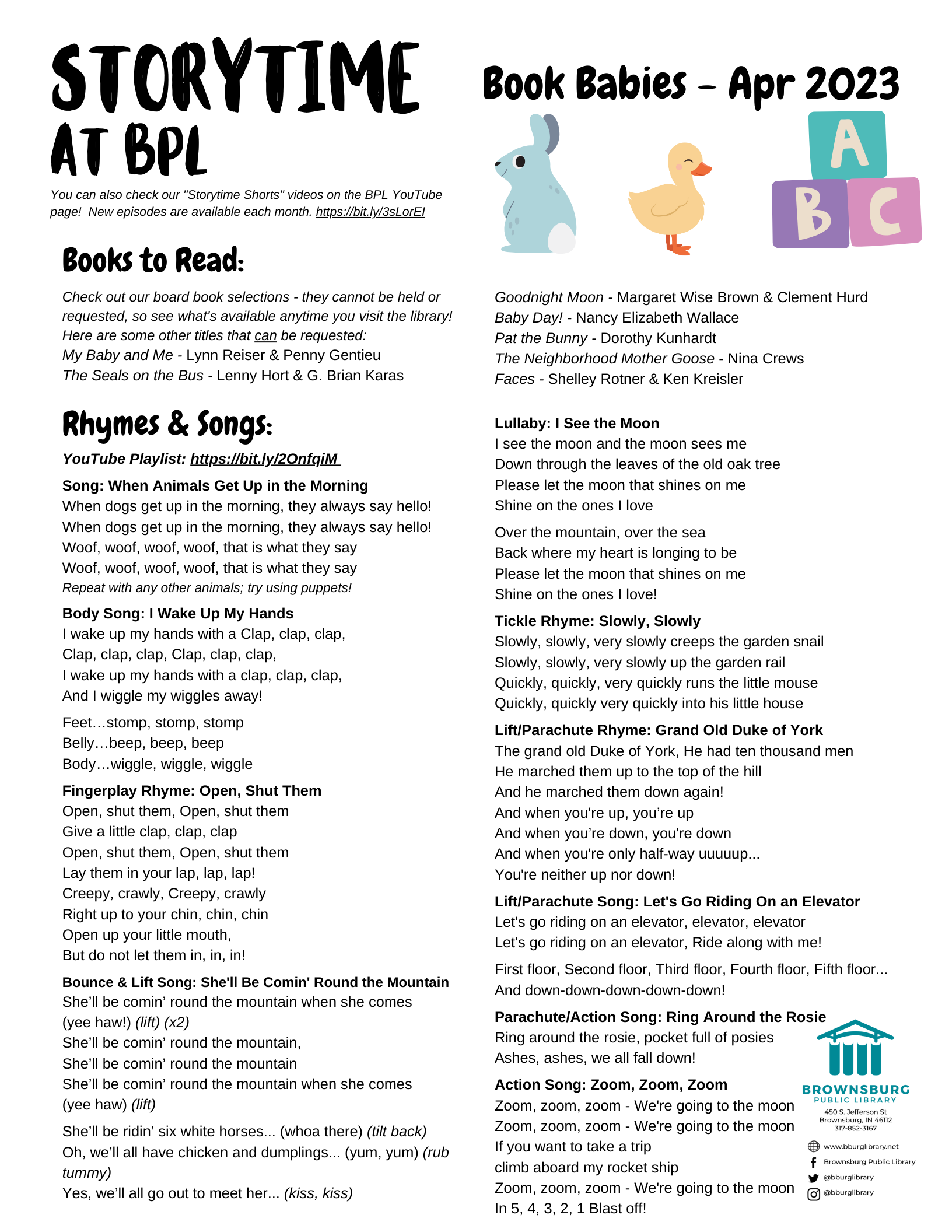 Book Babies Storytime (April) – Storytime with Ms. Emily Library