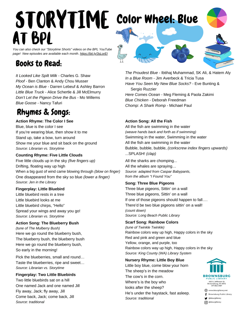 Storytime: Color Wheel – Blue – Storytime with Ms. Emily Library