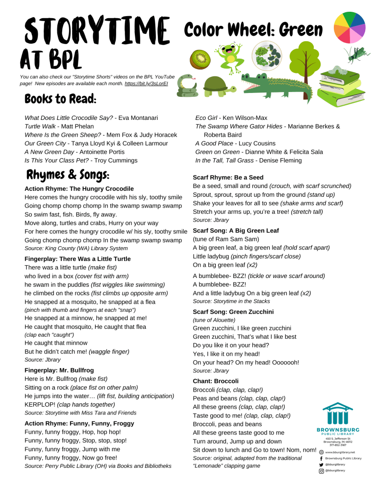 Storytime: Color Wheel – Green – Storytime with Ms. Emily Library