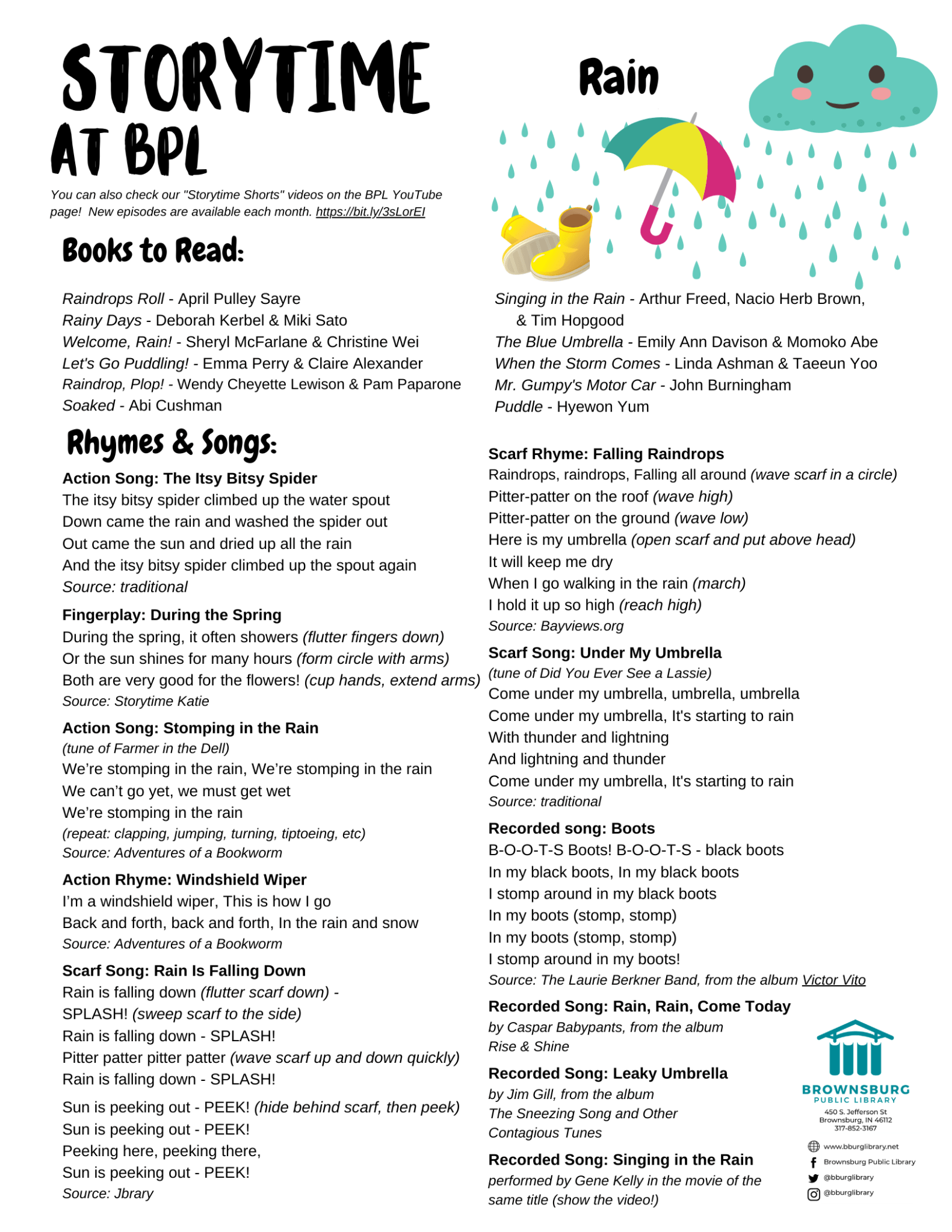 Storytime: Rain – Storytime with Ms. Emily Library