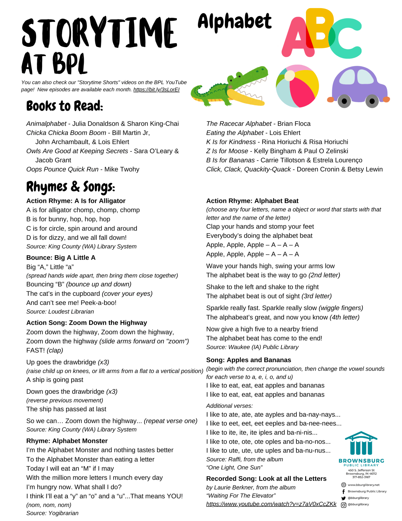 Storytime: Alphabet – Storytime with Ms. Emily Library