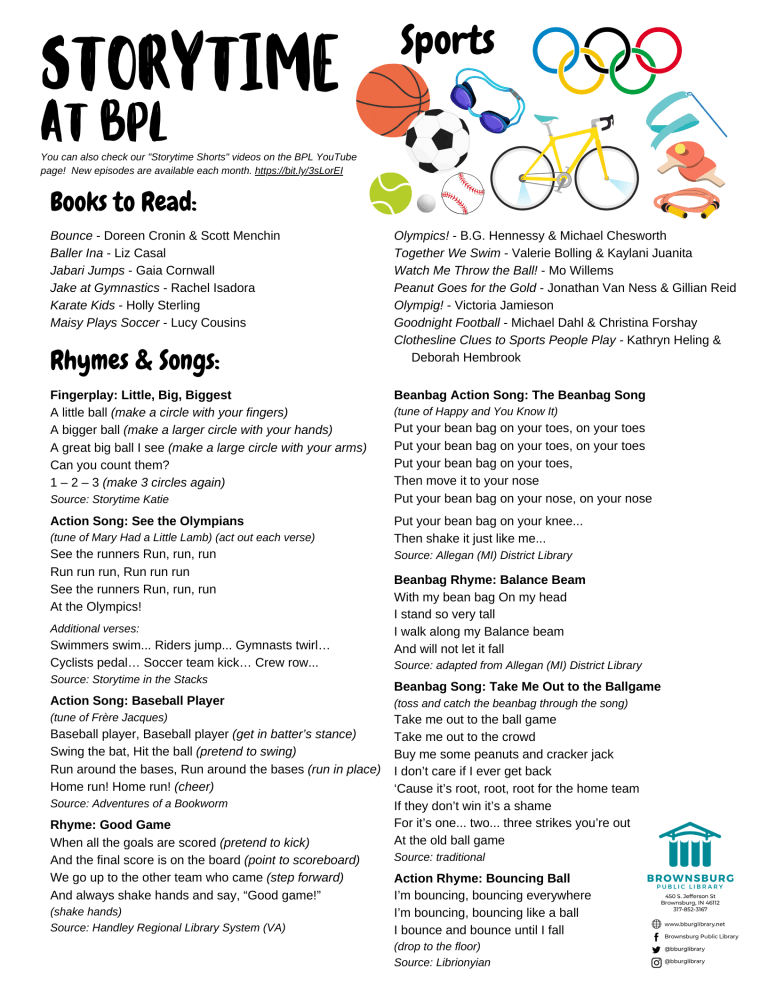 Storytime: Sports – Storytime with Ms. Emily Library