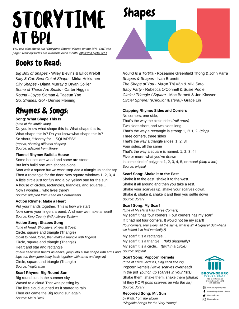 Storytime: Shapes – Storytime with Ms. Emily Library