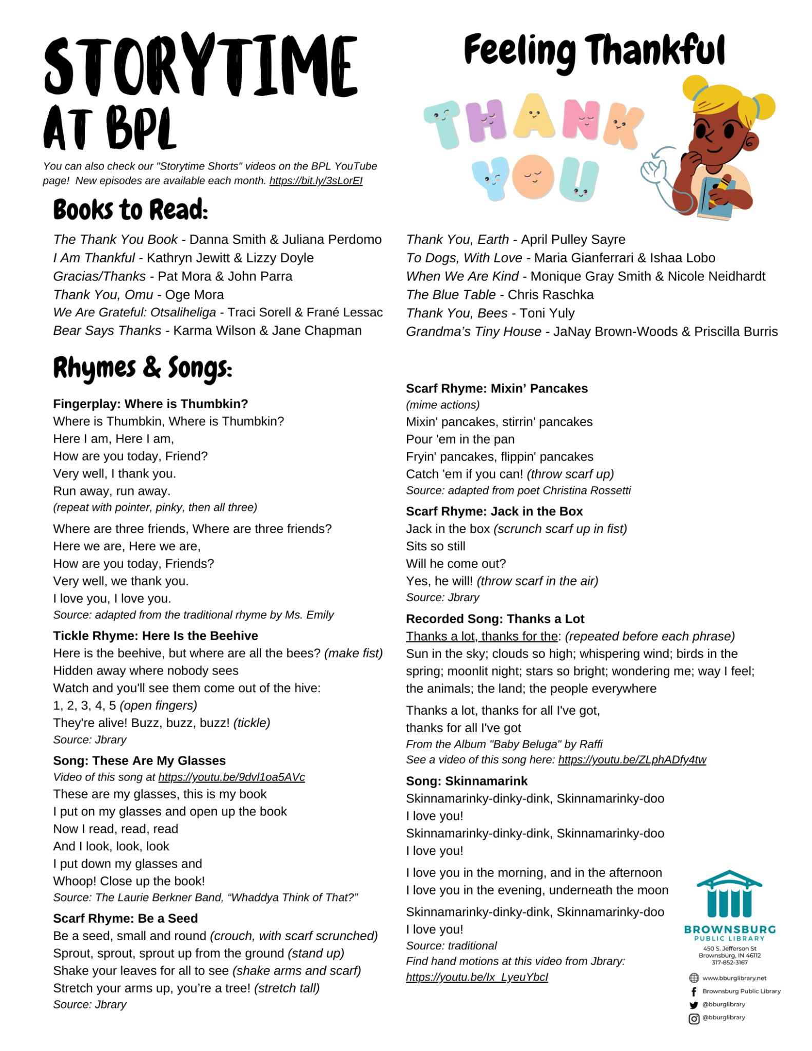 Storytime with Ms. Emily Library – Library storytimes, themes, ideas ...