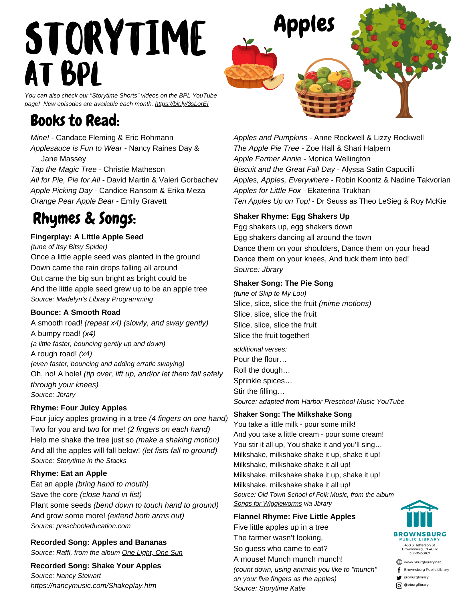 Storytime with Ms. Emily Library – Library storytimes, themes, ideas ...